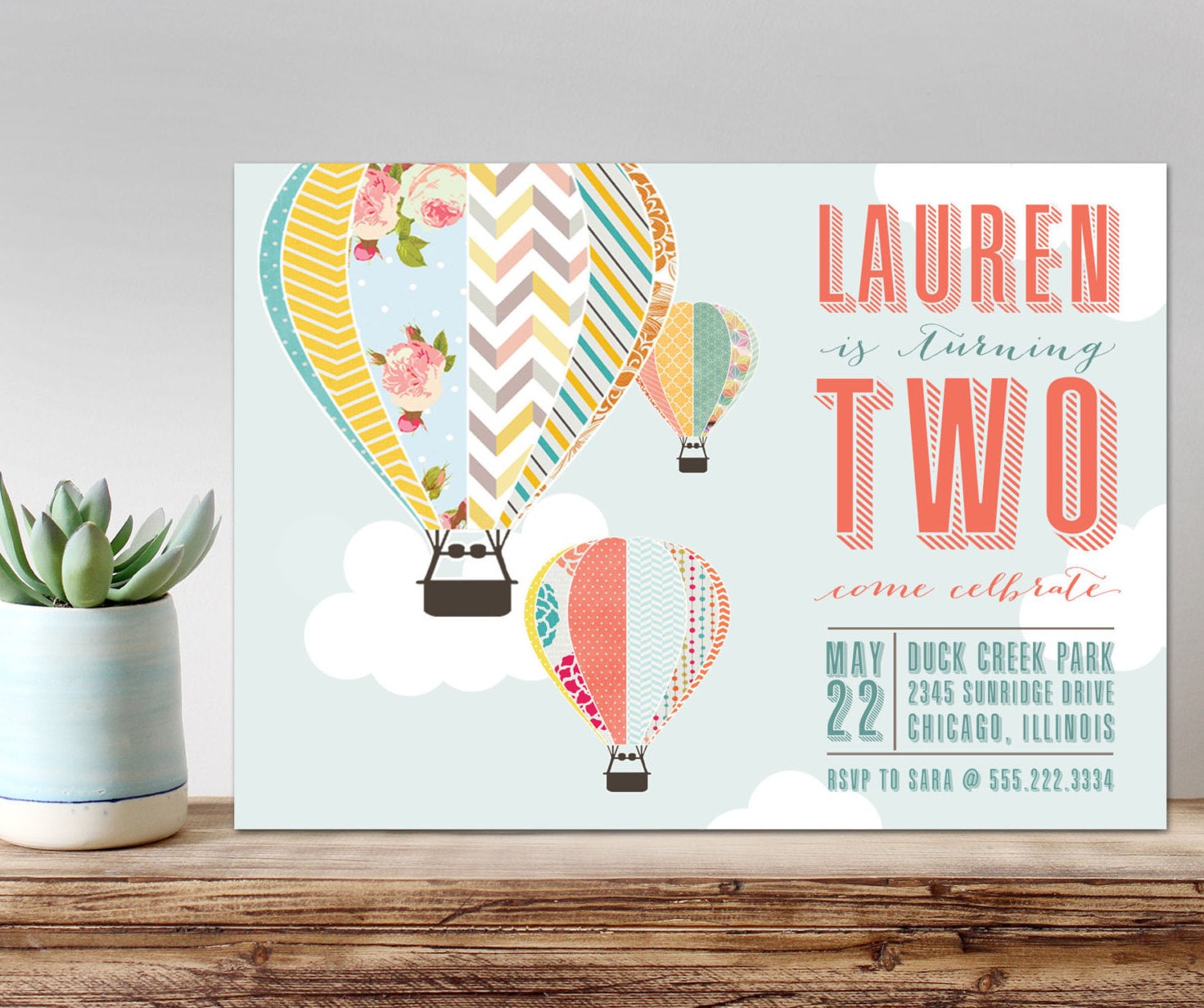 Hot Air Balloon Birthday Invitation, PRINTABLE, Hot Air Balloon ...