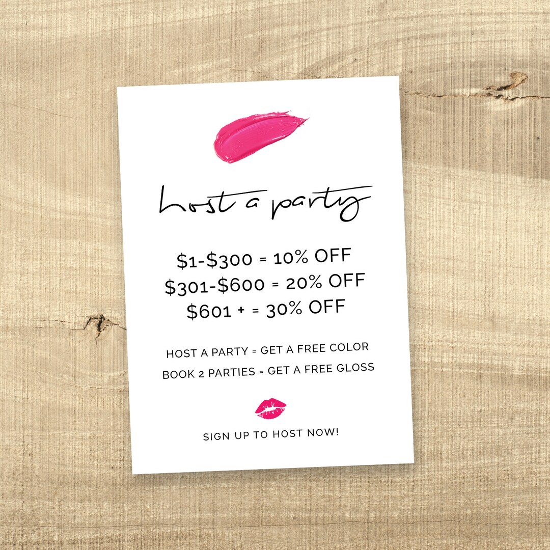 Lipsense Hostess Card, Lipsense Host a Party Card, Lipsense 4x5.5 ...