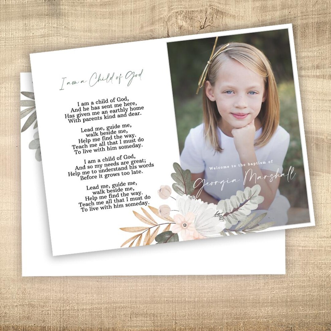 Baptism Program Template Modern Floral | Printable Fold LDS Baptism ...