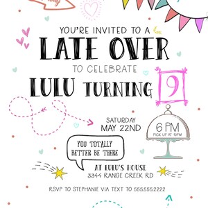Late Over Birthday Party Invitation, Slumber Party Invitation, Teen ...