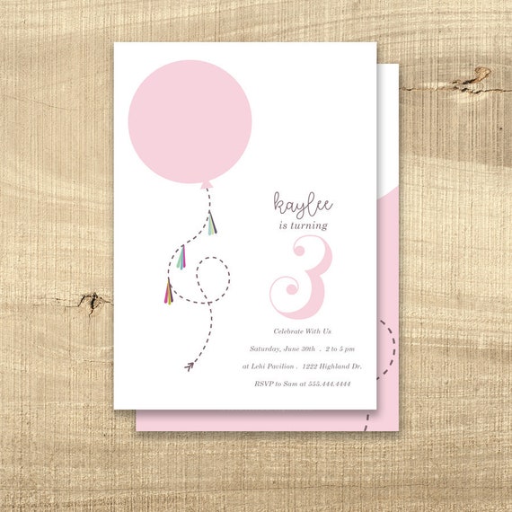 Balloon Birthday Invitation Girl Children's Birthday | Etsy