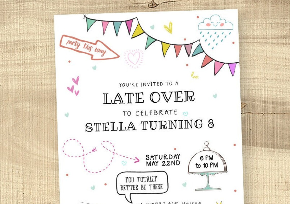 Late Over Birthday Invitation Party Invitation Sleep Over - Etsy