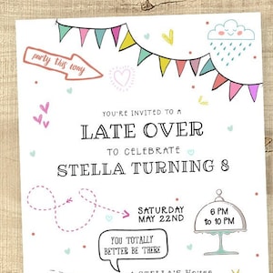 Late Over Birthday Invitation, Party Invitation, Sleep Over Birthday ...