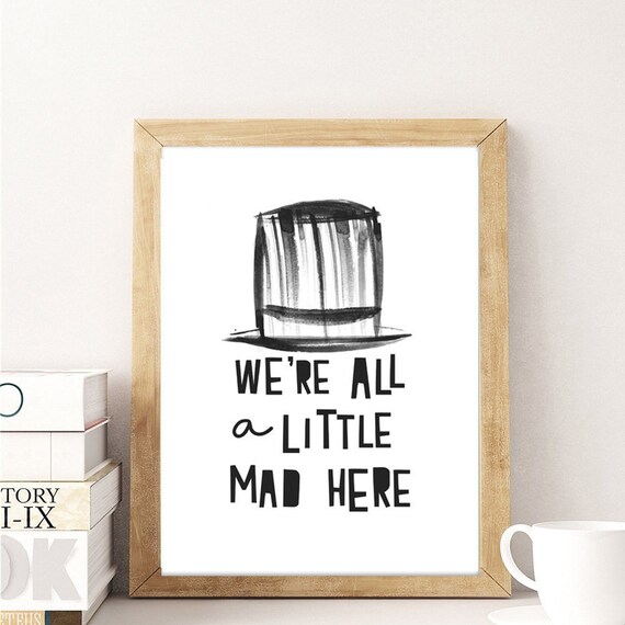 Mad Hatter Art Print Alice in Wonderland Print Black and | Etsy
