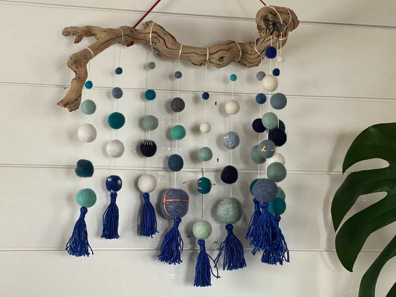 Felted Wool Embroidered Ball Wood Wall Hanging Mobile - Etsy