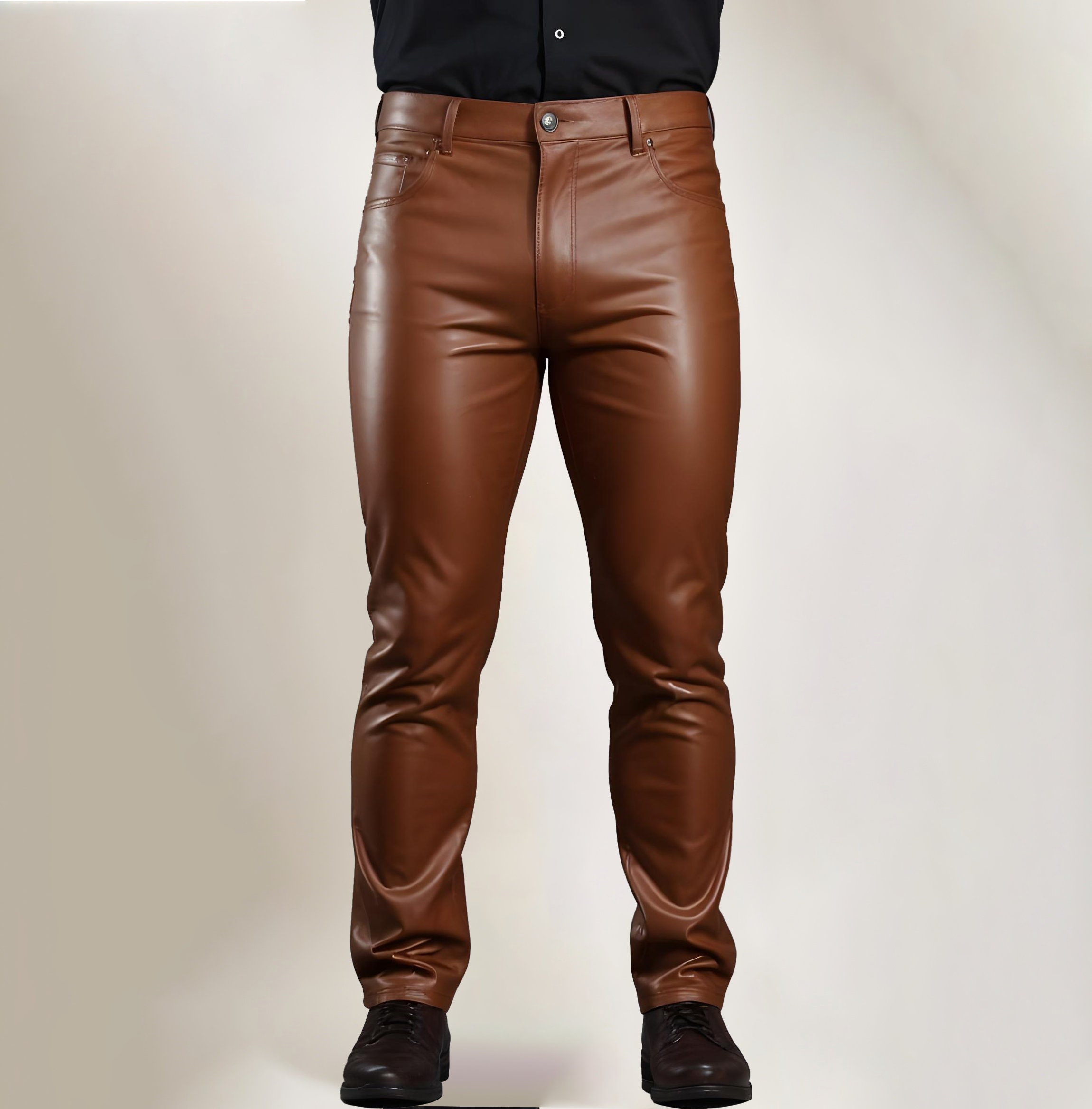 Handmade Brown Leather Pants for Mens - Real Leather Pants Men - Brown ...