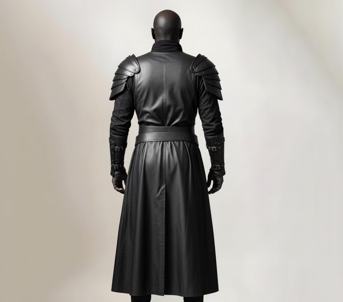 100% Black Leather Medieval Cloak Armor - Hooded Cloak Costume for ...