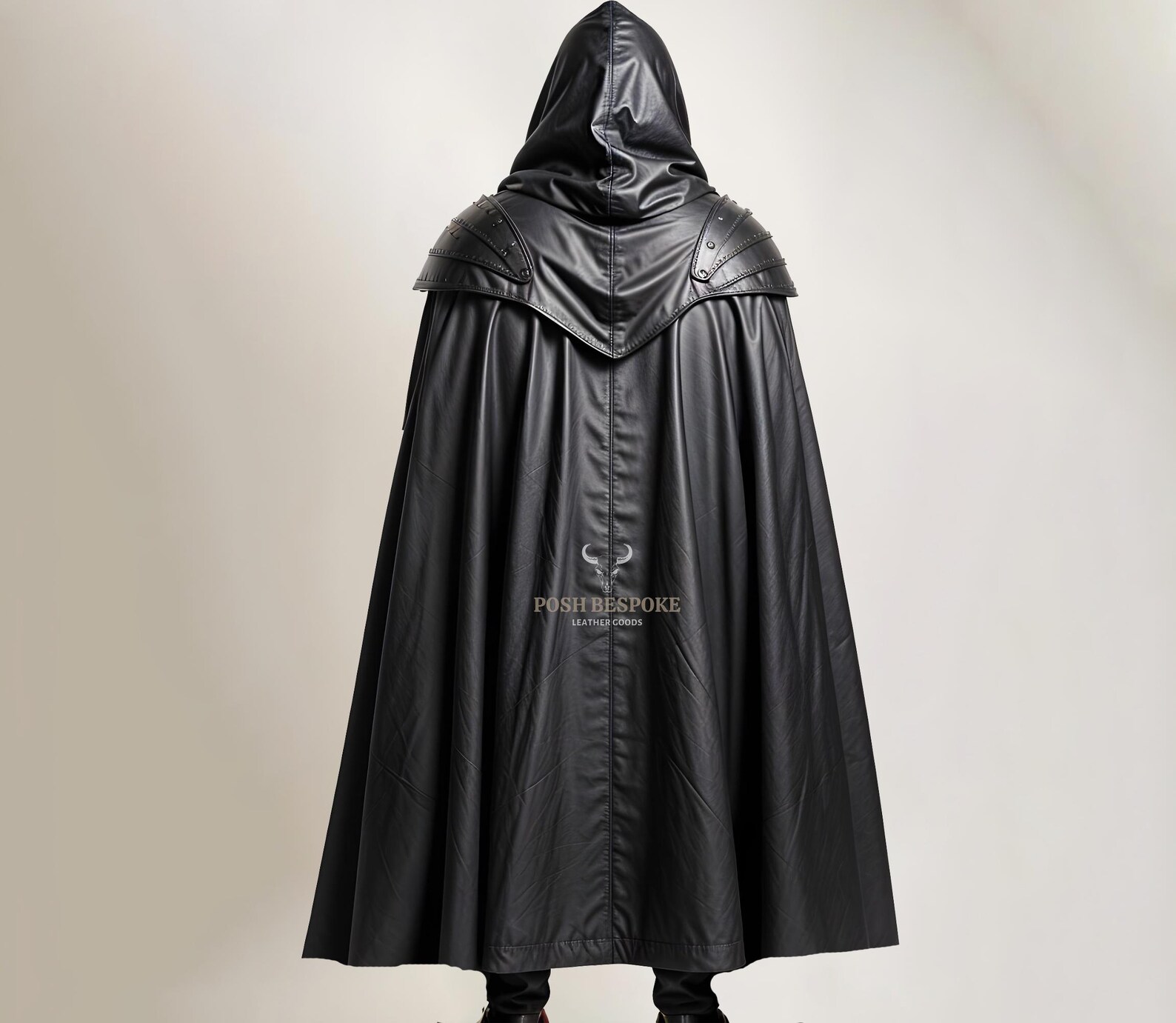 100% Genuine Black Leather Medieval Cloak Armor - Hooded Cloak Costume ...