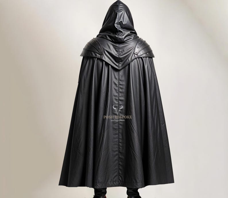 100% Genuine Black Leather Medieval Cloak Armor - Hooded Cloak Costume ...