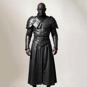 100% Black Leather Medieval Cloak Armor - Hooded Cloak Costume for ...