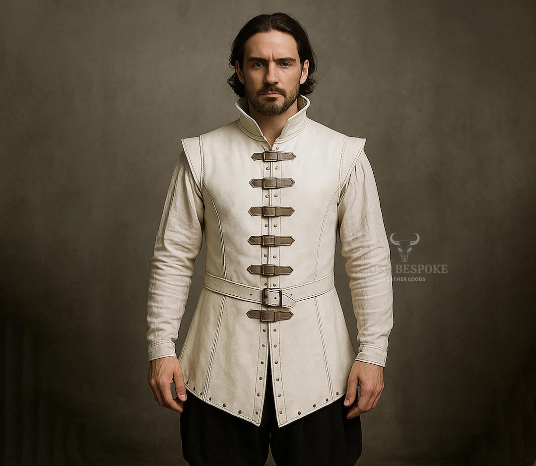 White Leather Doublet for Men | Medieval Renaissance Gambeson Jacket ...