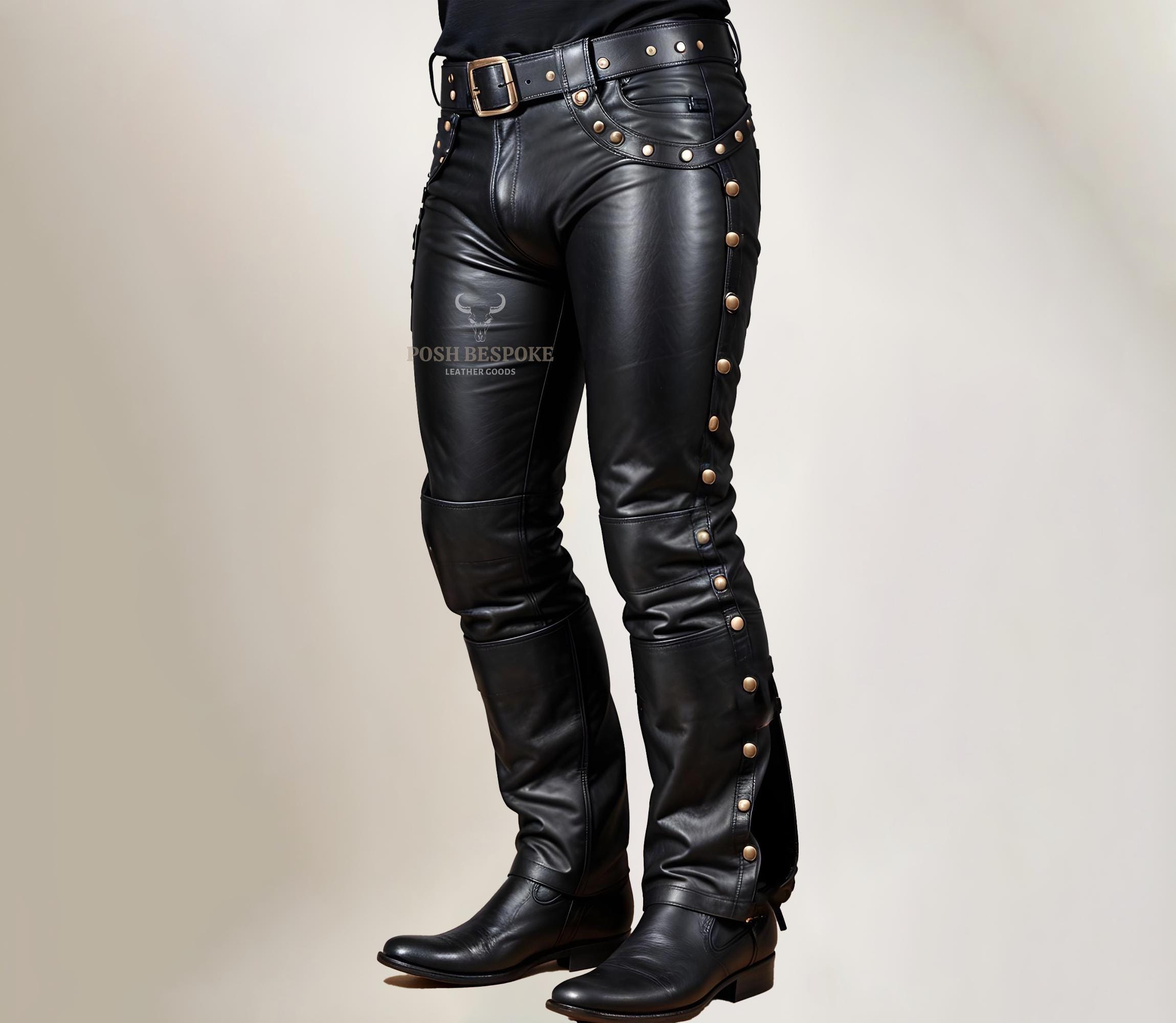 100% Real Leather Pants Men - Handmade Black Leather Pants for Mens ...