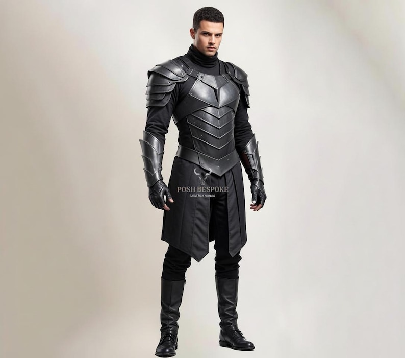 100% Handmade Black Leather Medieval Cloak Armor - Hooded Cloak Costume ...