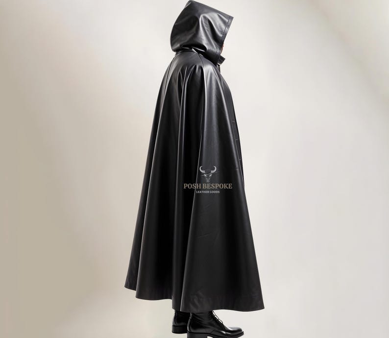 100% Black Leather Medieval Cloak - Hooded Cloak Costume for Cosplay ...