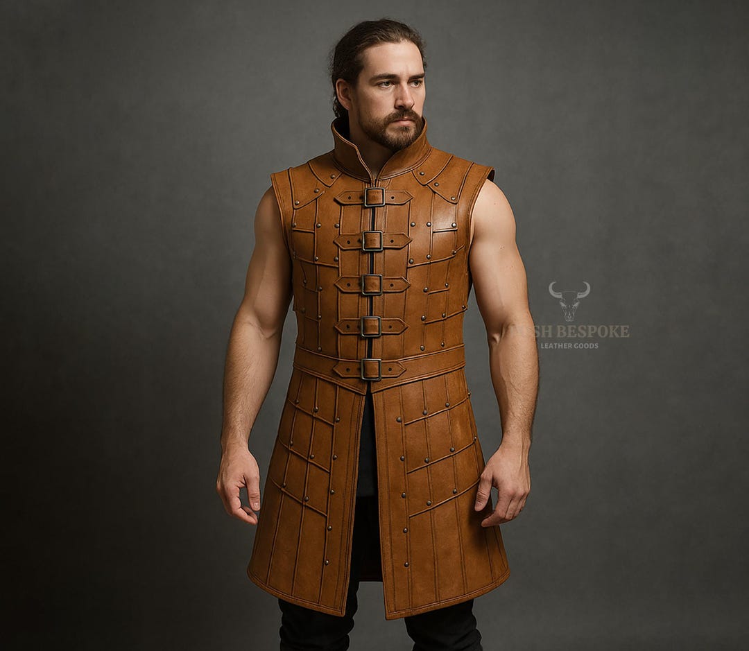 Brown Leather Warrior Vest | Handmade Riveted Cosplay Tunic | Custom ...