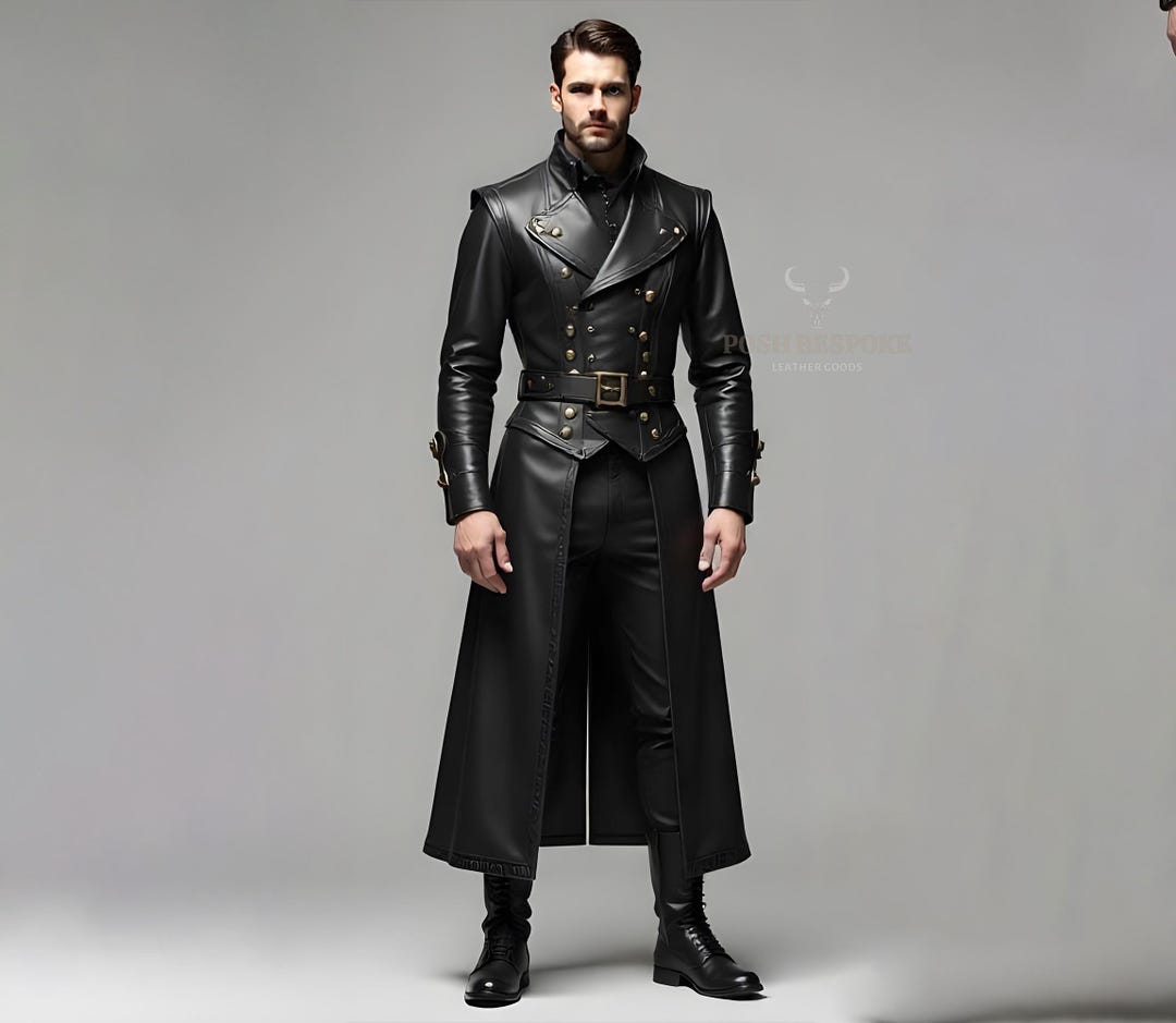 Custom Black Leather Cosplay Long Coat for Men | Men's Designer Cosplay ...