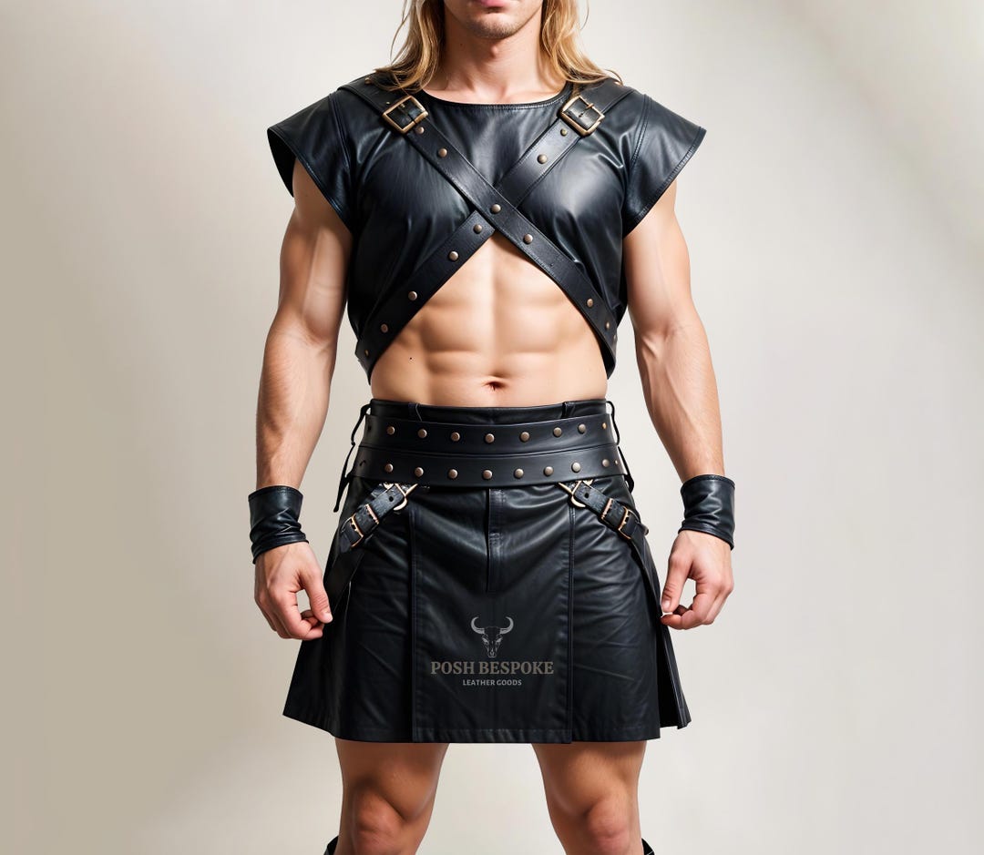 100% Genuine Black Leather Kilt for Mens - Real Leather Kilt Men ...