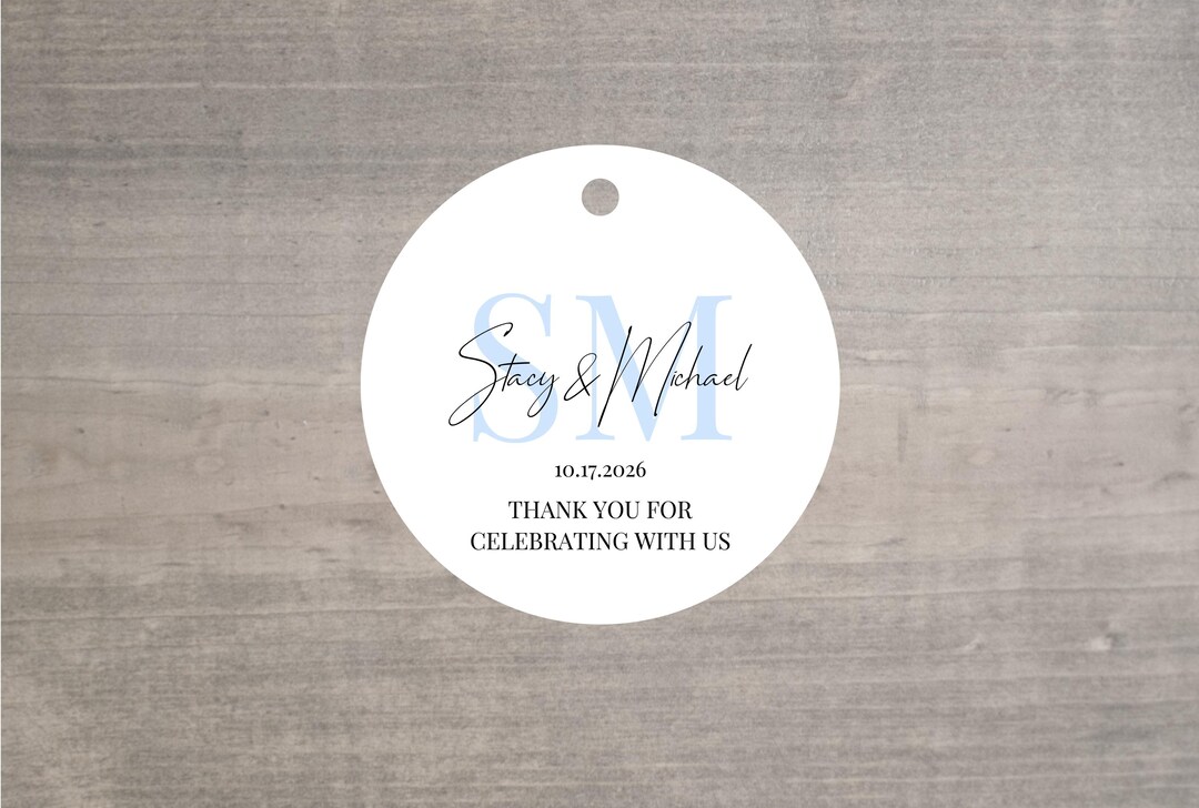 Printed & Script Monogramed Round or Square Hang Tags- Wedding Favor ...