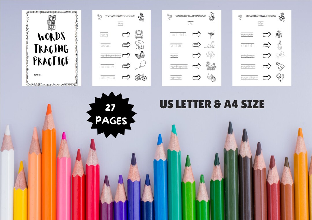 Printable (ABC) A to Z Wordstracing Worksheets. Kindergarten (preschool ...