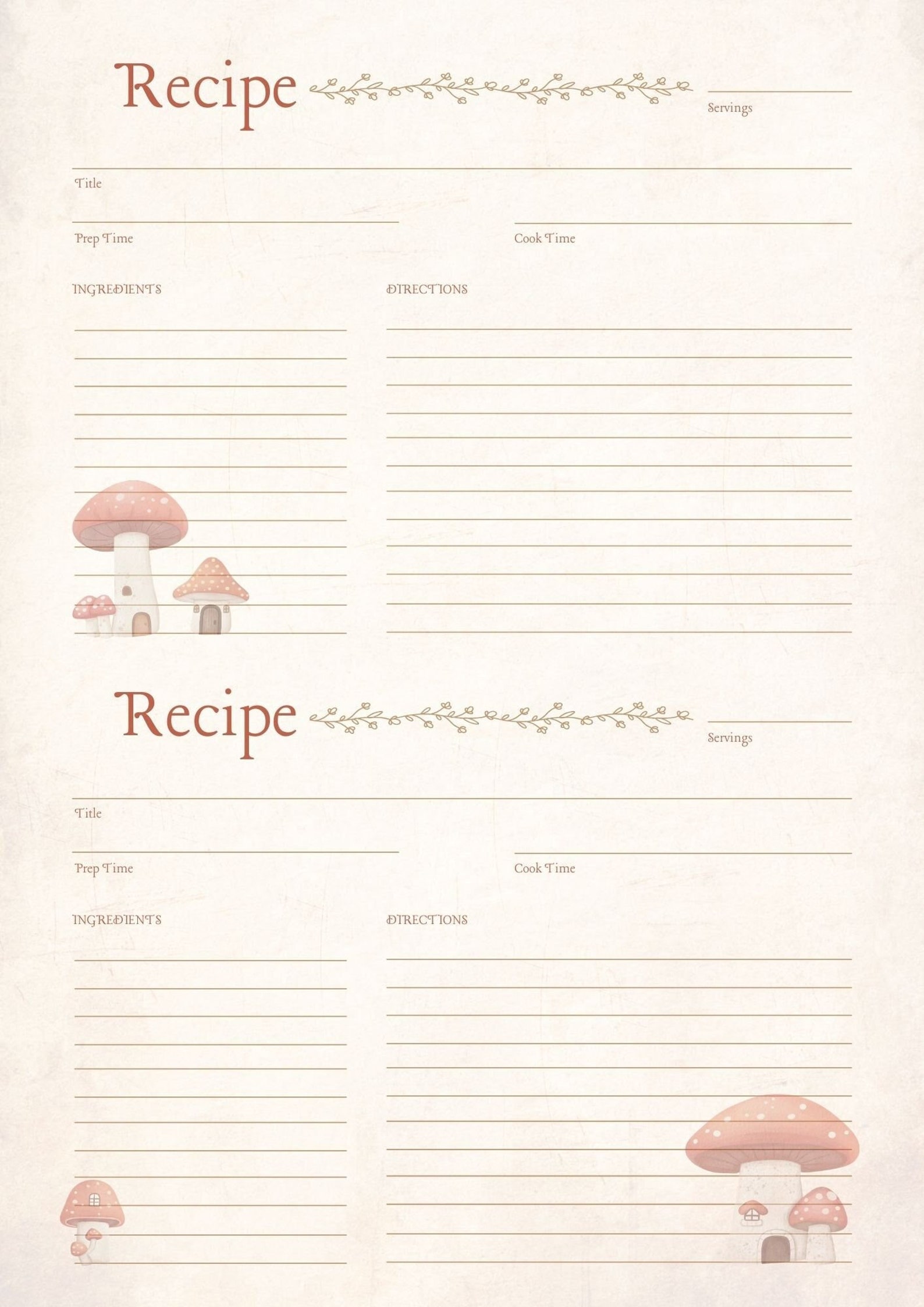 Cottagecore Recipe Cards Printable 8.5 X 11 Recipe Page Whimsical ...