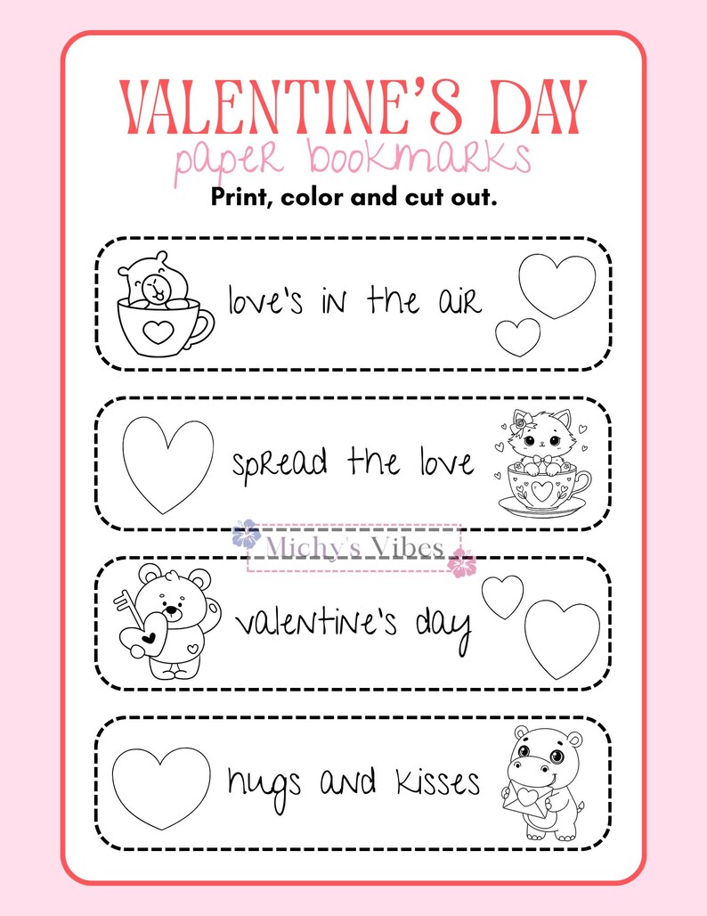 Valentine's Day Coloring Bookmarks | Kids Classroom Activity (PDF ...