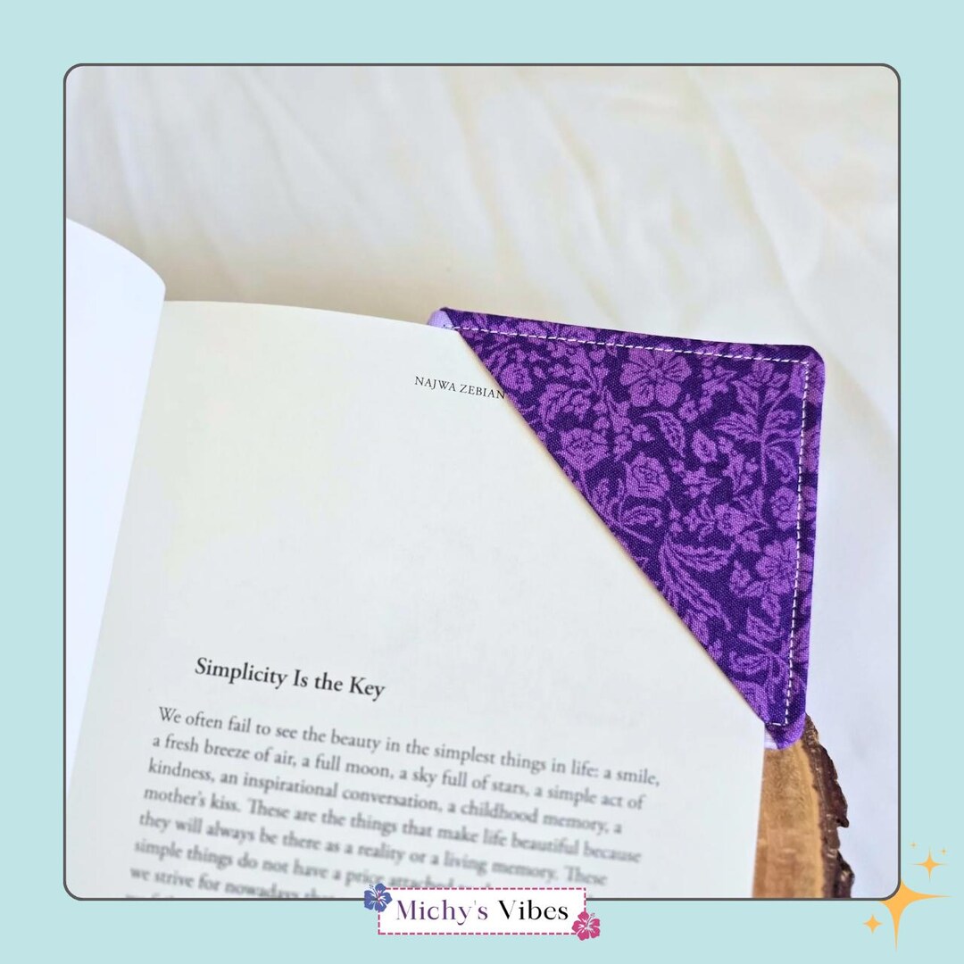 Purple Floral Fabric Corner Bookmark, Handmade Page Marker, Book Lover ...