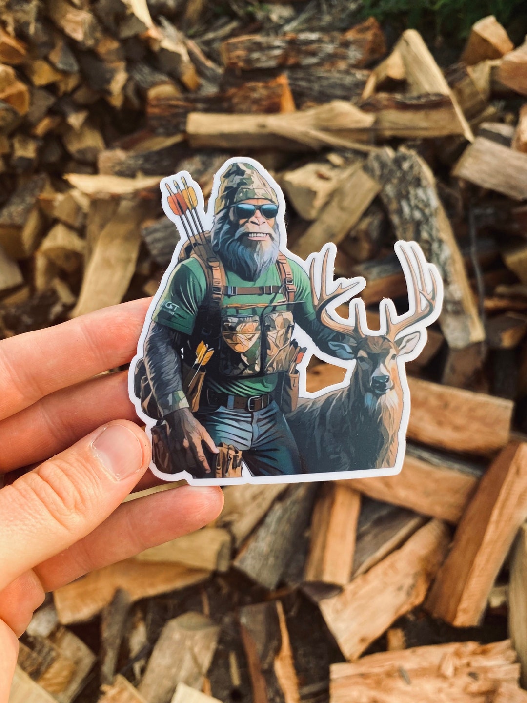 Bigfoot Deer Hunter Sticker: Laminated Sasquatch Archery Decal - Etsy