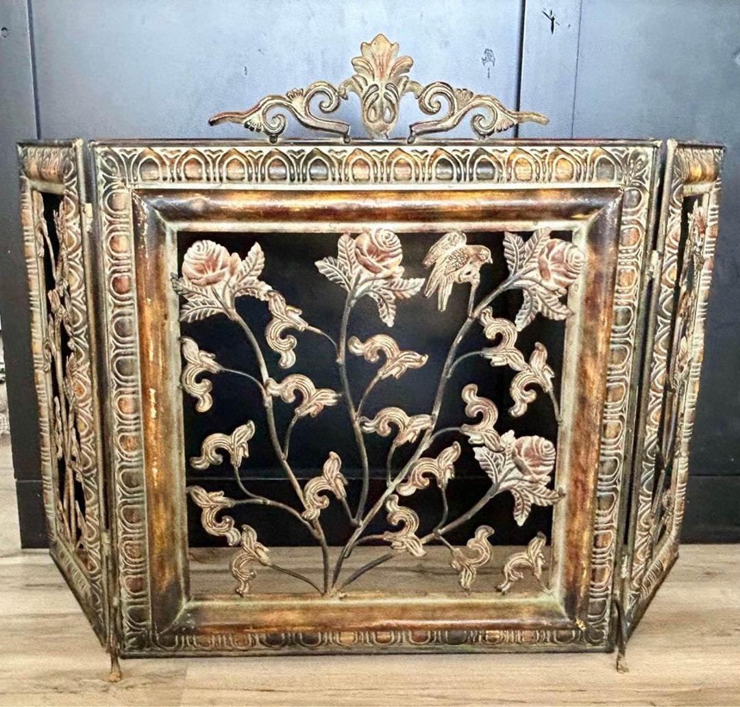 Vintage Mid-century Gilt Fireplace Screen 1950s Decorative Metal Screen ...