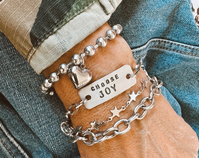 Stainless Steel Set - Chunky Ball Chain With Heart Charm - Choose Joy ...