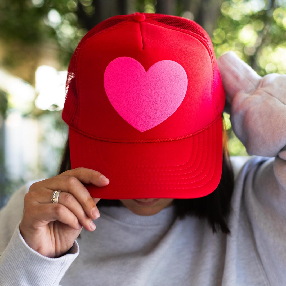 Hot Pink Fat Heart Red Trucker Hat - Snap Back - Otto - Everyday All ...