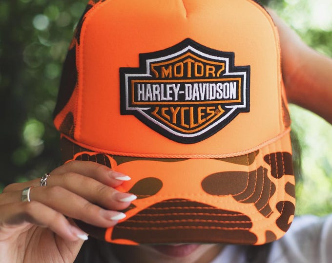 Perfect Everyday Trucker Hat, Orange Camo Camouflage Harley Davidson ...
