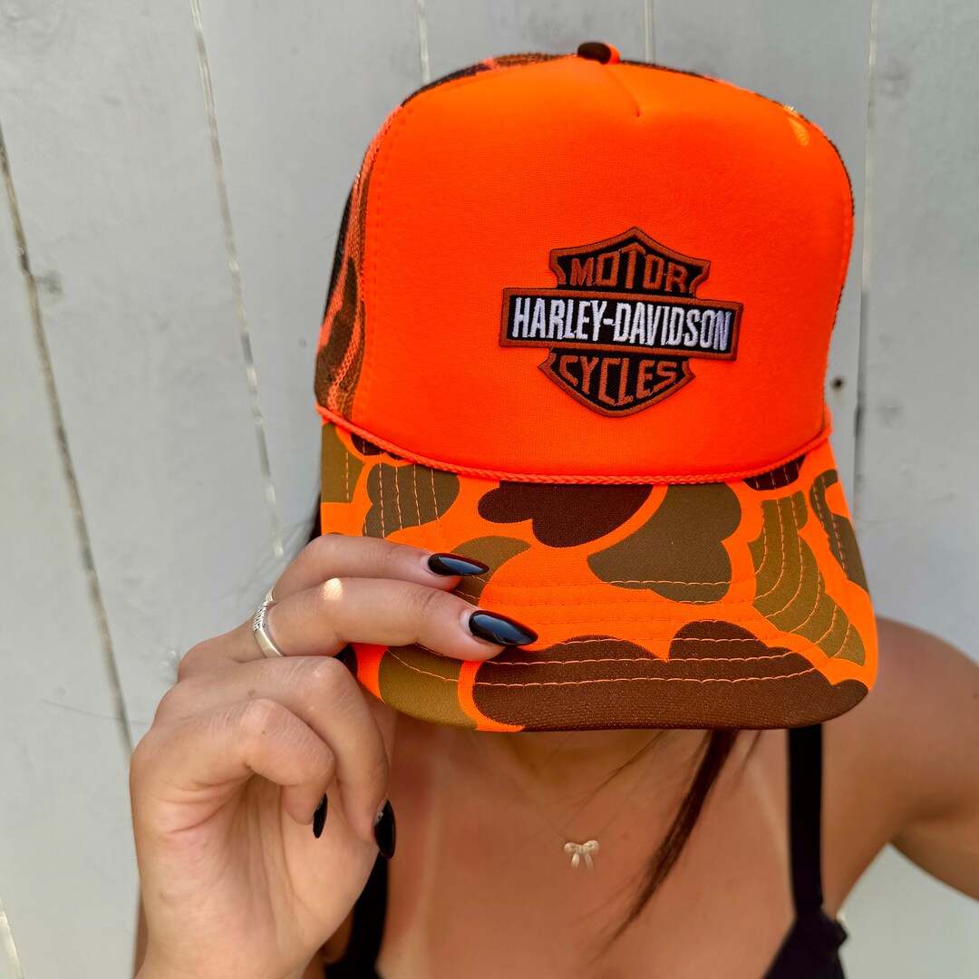Perfect for Summer, Orange Camo Harley Davidson Trucker Hat - Etsy
