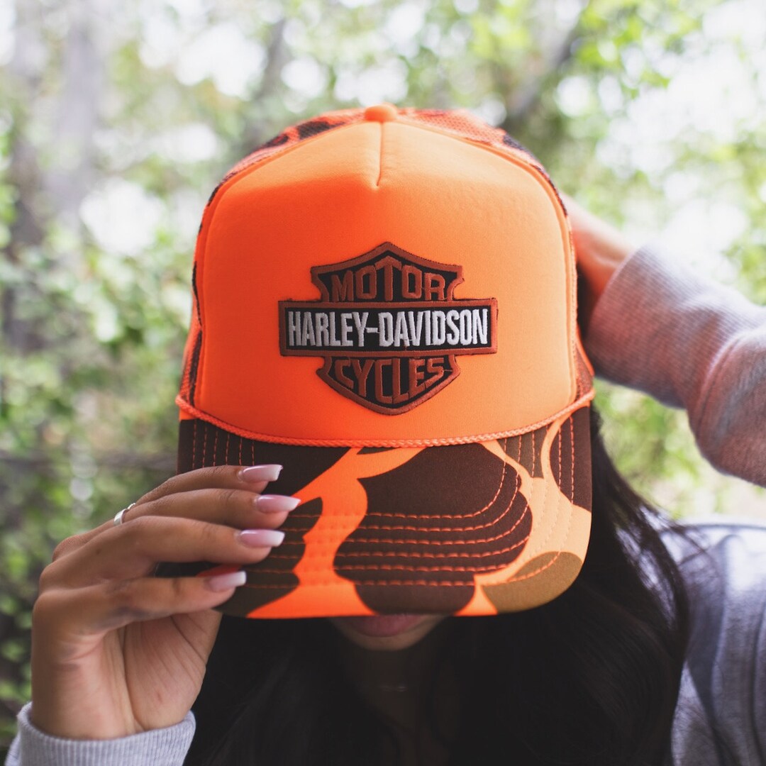 Perfect Everyday Trucker Hat, Orange Camo Camouflage Harley Davidson ...