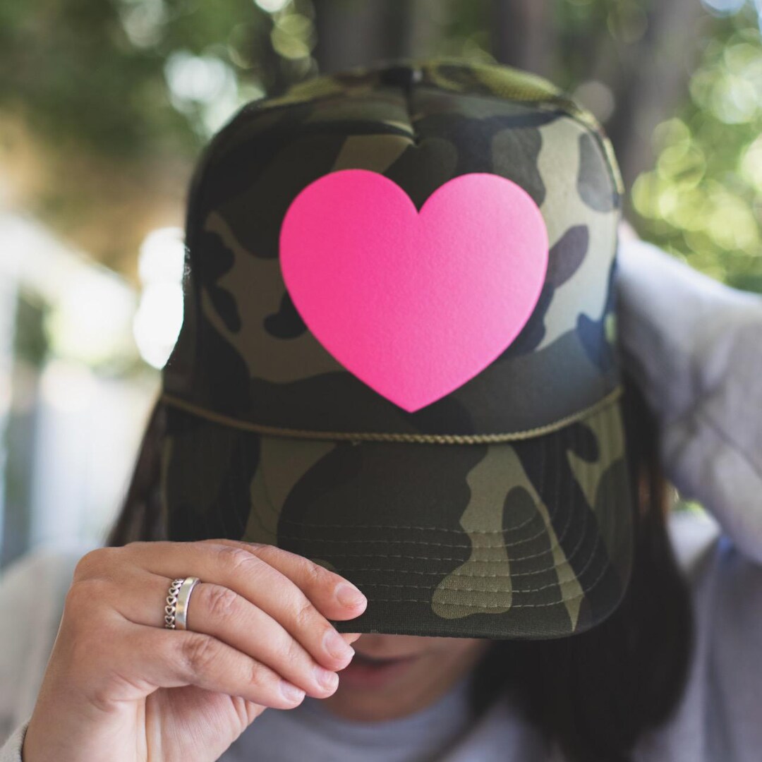 Hot Pink Fat Heart Camo Trucker Hat - Snap Back - Otto - Everyday All ...