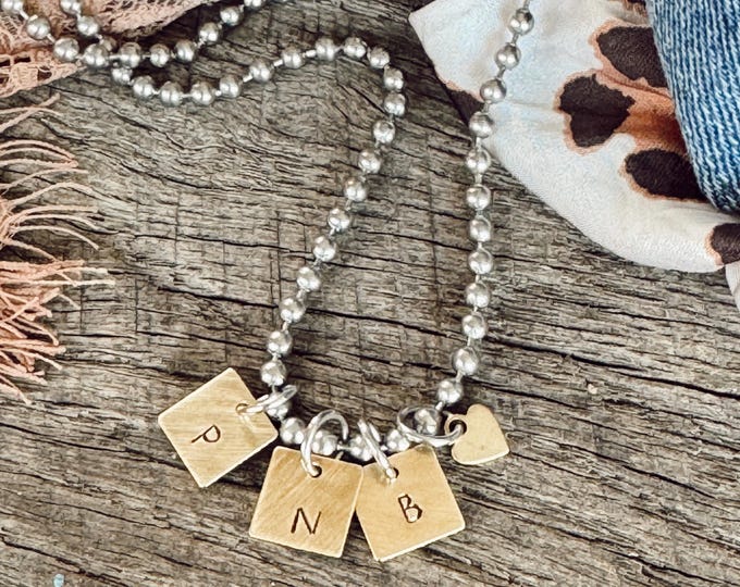 NEW - Brass Square Initial Hand Stamp Tag Necklace - Brass and ...