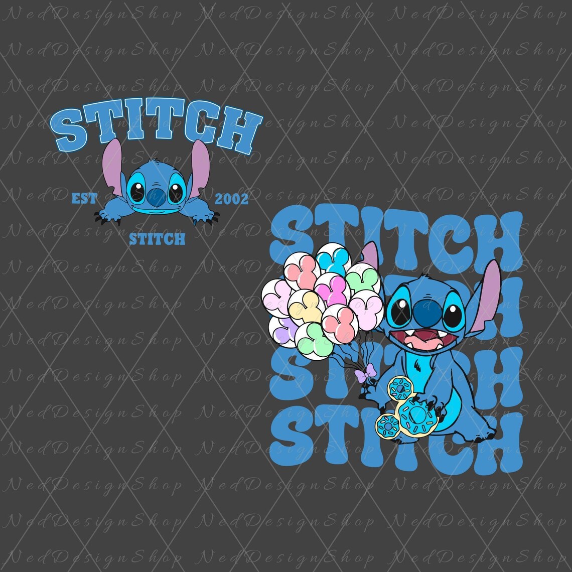 Retro Stitch Png, Stitch Est 2002 Png, Stitch Balloons Png, Stitch ...