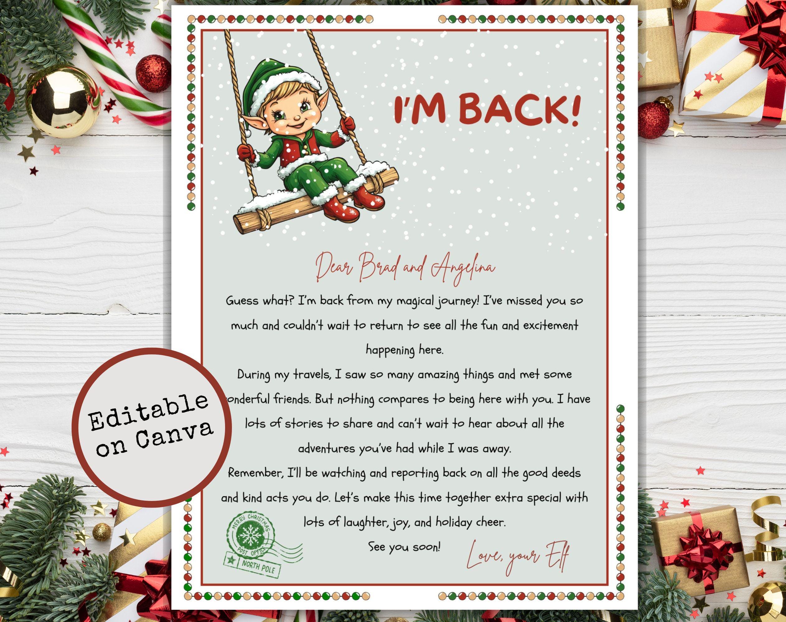 Editable Elf Arrival Letter Return Letter Christmas Elf I'm Back Elf ...