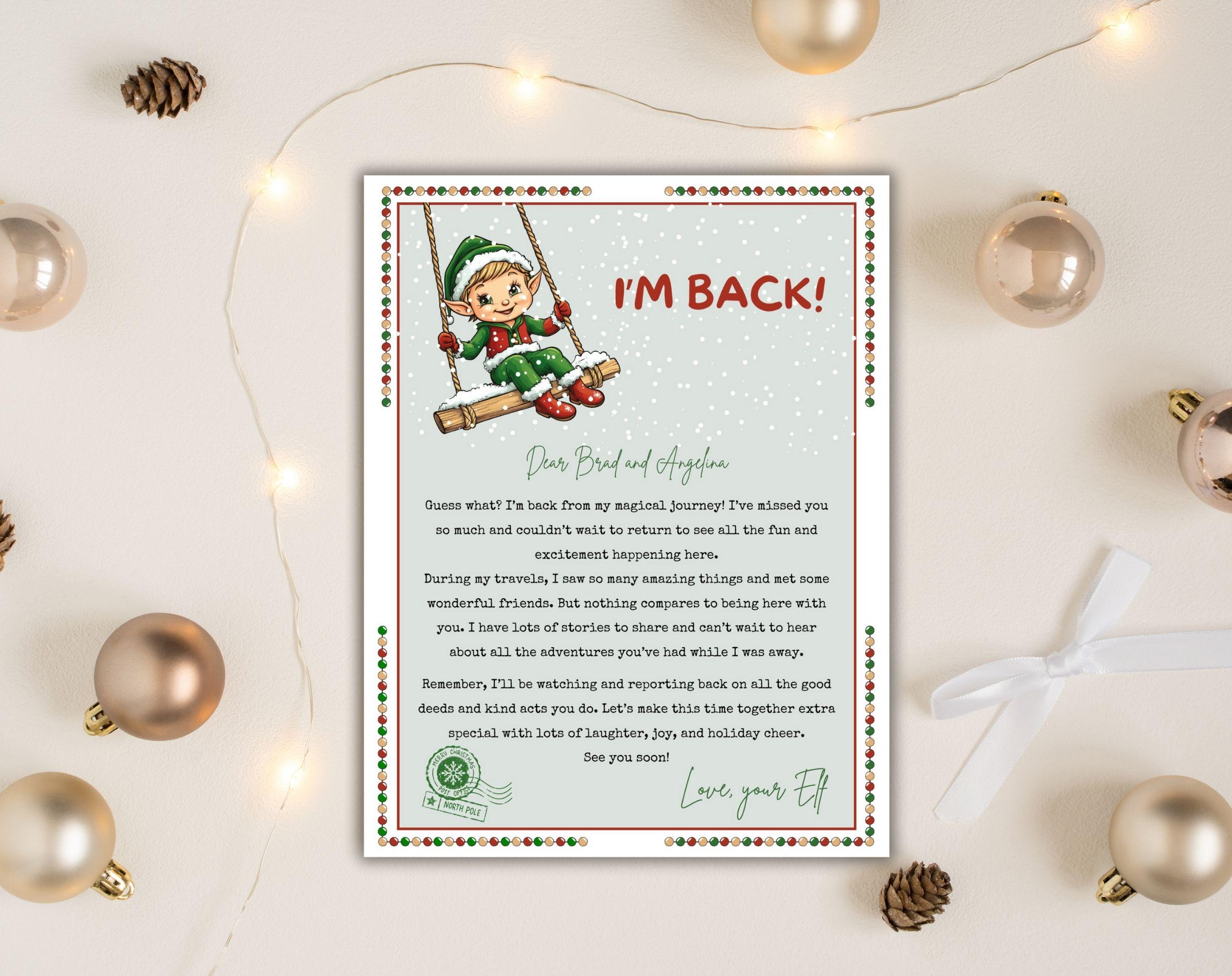 Editable Elf Arrival Letter Return Letter Christmas Elf I'm Back Elf ...