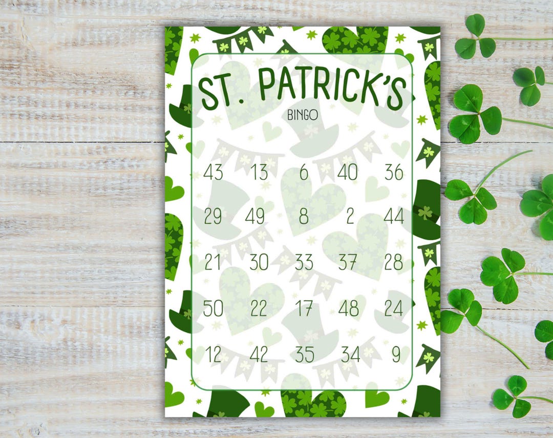 St. Patrick's Day Bingo, 50 St. Patrick's Day Bingo Cards, St. Patrick ...