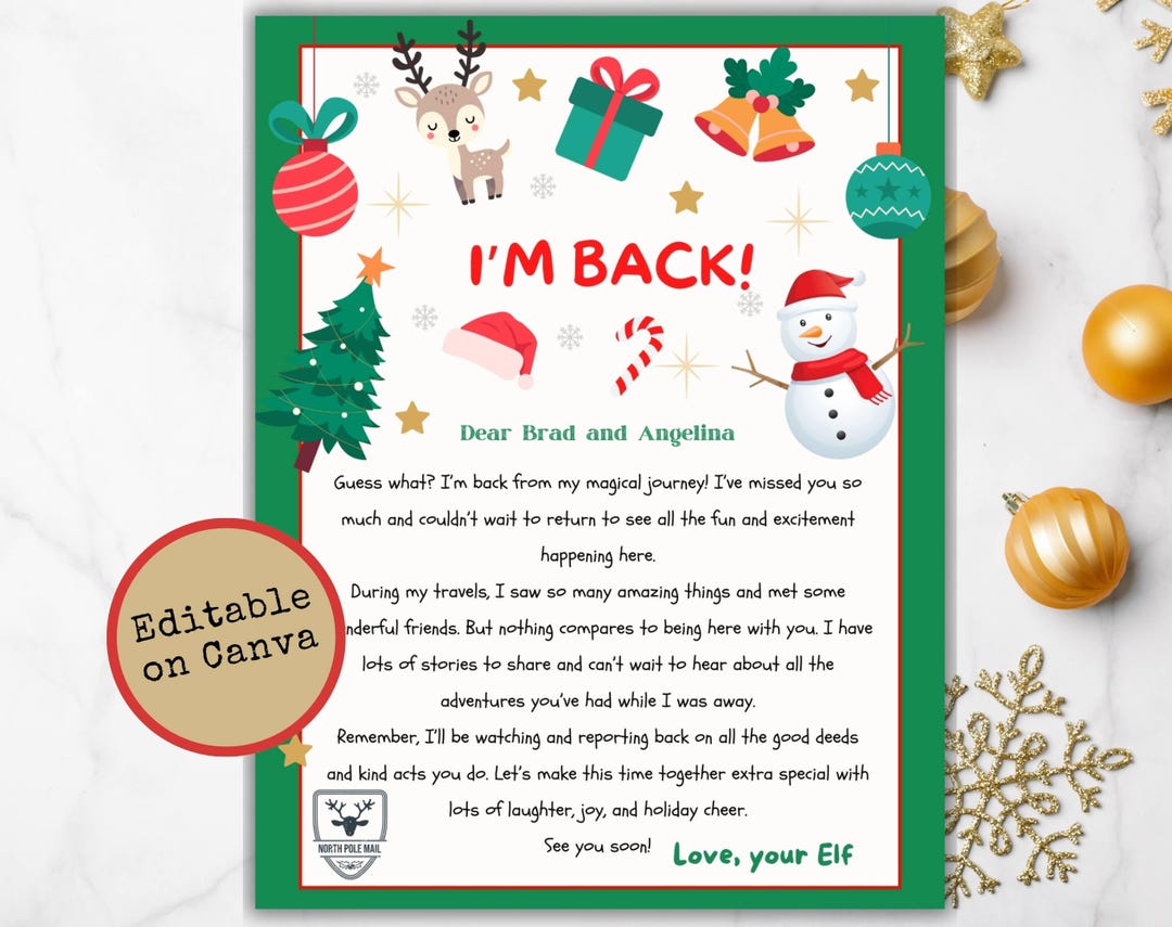 Editable Elf Arrival Letter Return Letter Christmas Elf I'm Back Elf ...