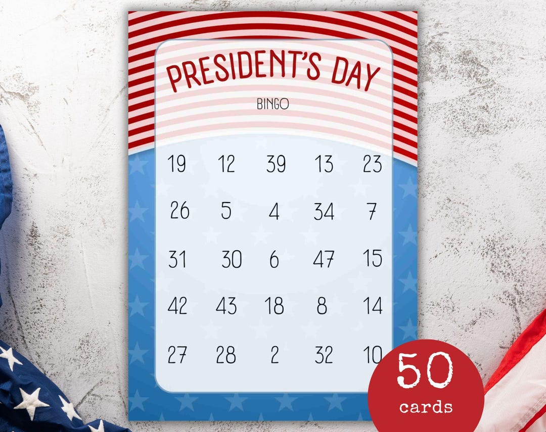 Presidents Day Bingo, 50 Bingocards, Kids Activity, Family Game ...