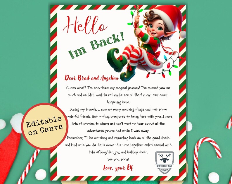 Editable Elf Arrival Letter Return Letter Christmas Elf I'm Back Elf ...