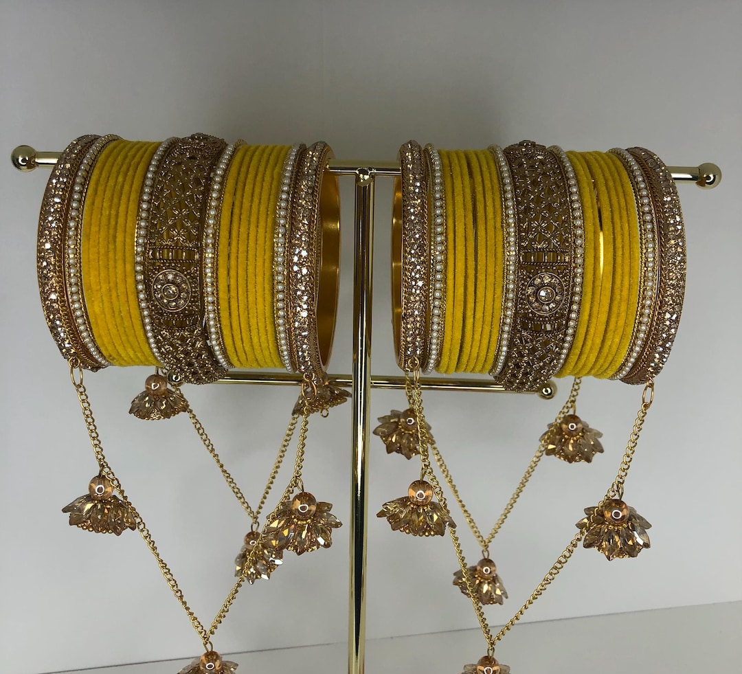 Yellow Bangles Double Set-indian Bangles Set-perfect for Gifting and ...