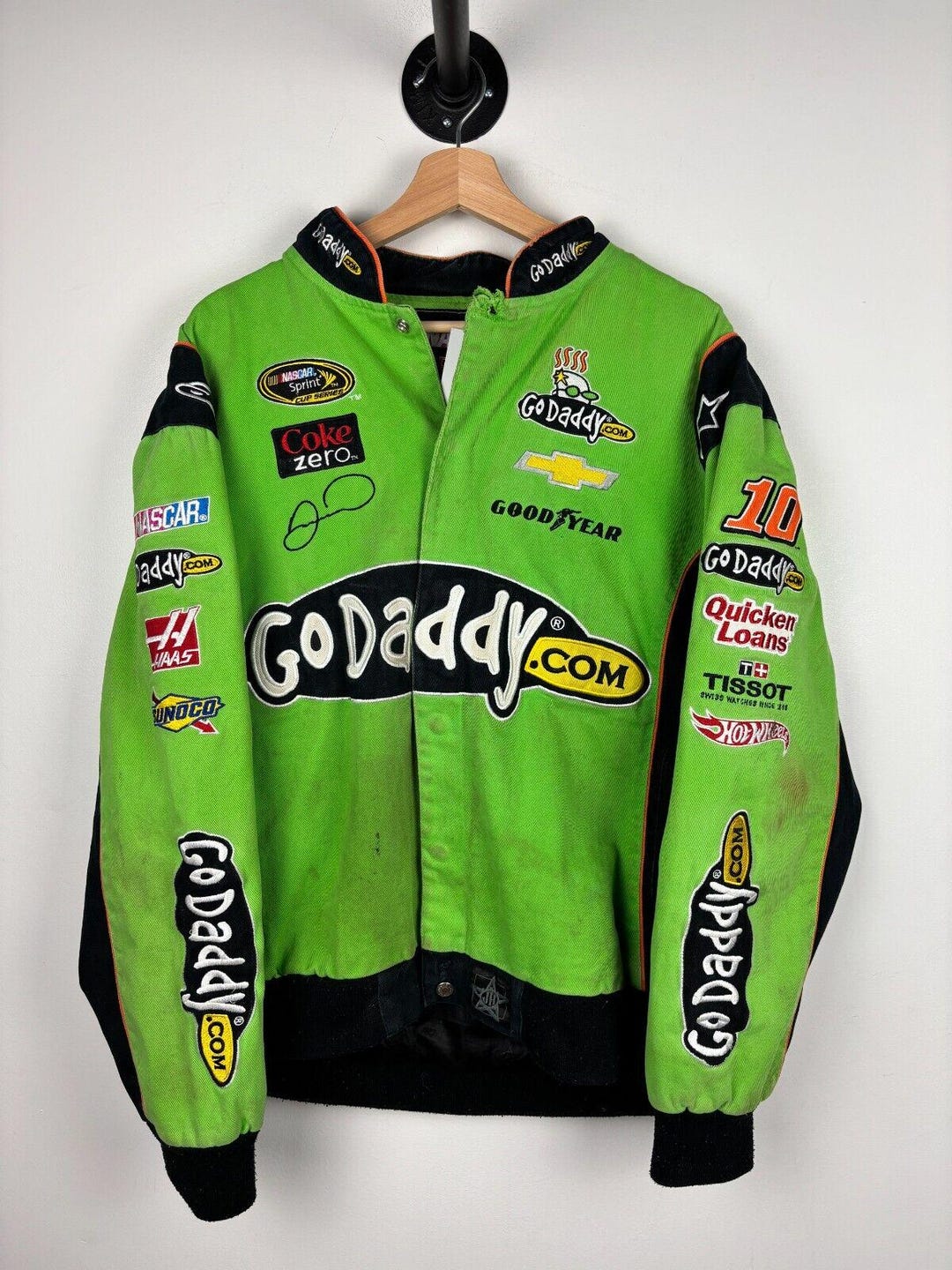 Vintage Nascar Jeff Hamilton Go Daddy Green Racing Jacket Size M - Etsy