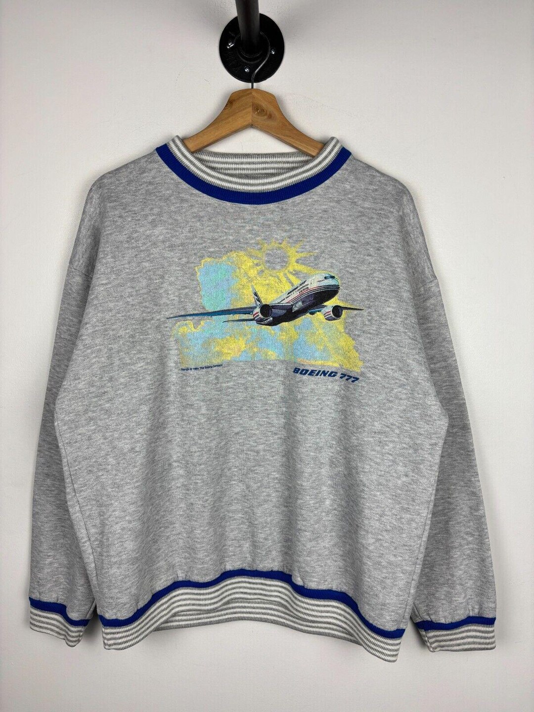 Vintage 90s Boeing 777 Airplane Grey Crewneck Size L - Etsy