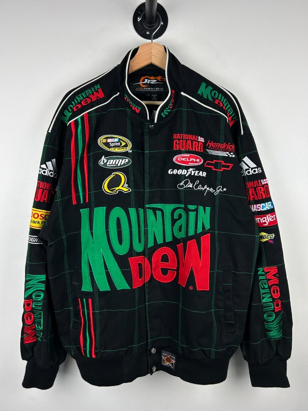 Vintage Nascar Jeff Hamilton Jr Nation Mountain Dew Black Racing Jacket ...
