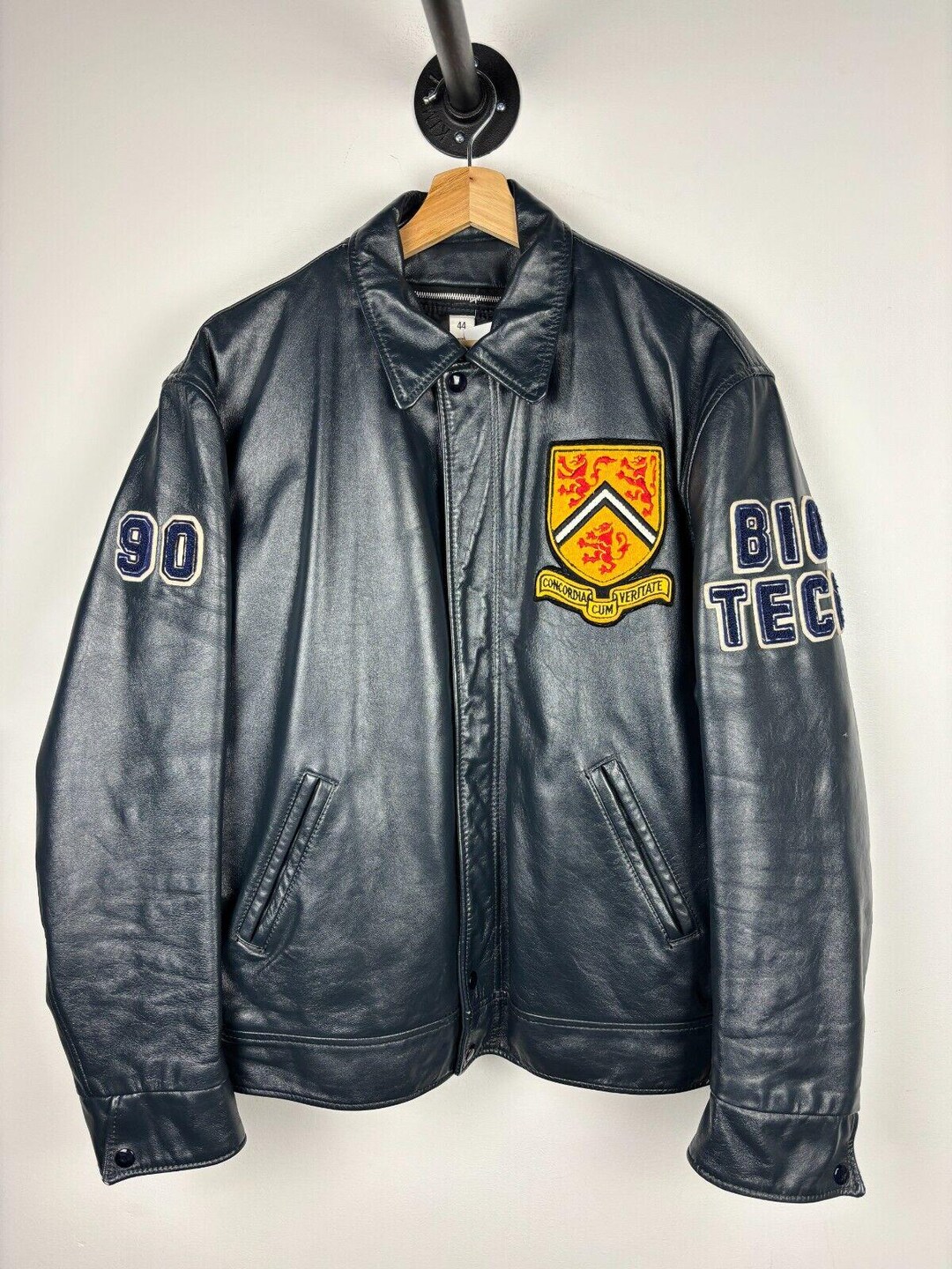 Vintage 90s University of Waterloo Bio Tech Navy Leather Jacket Size XL ...