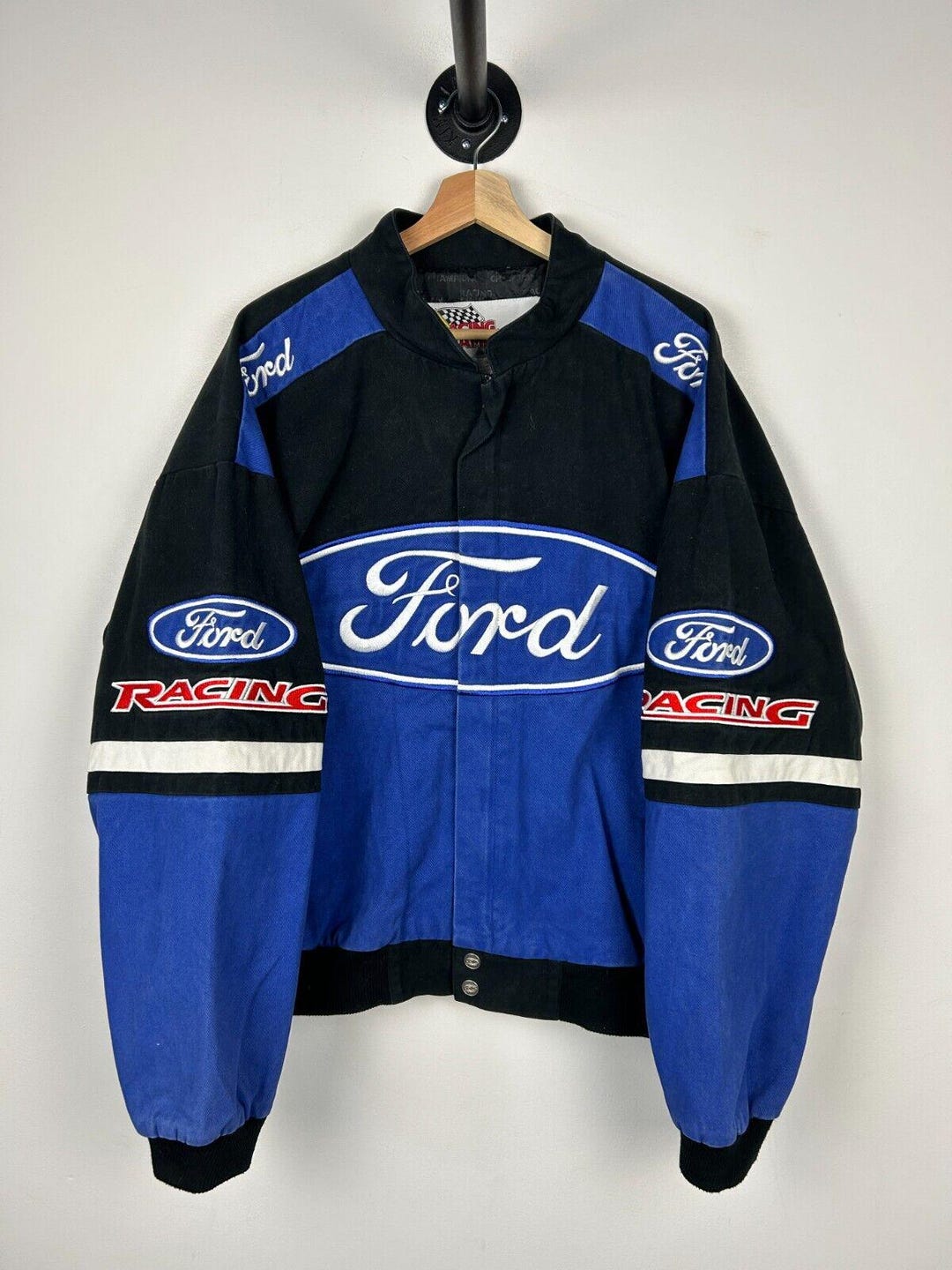 Vintage 90s Nascar Racing Champions Ford Racing Black & Blue Jacket ...
