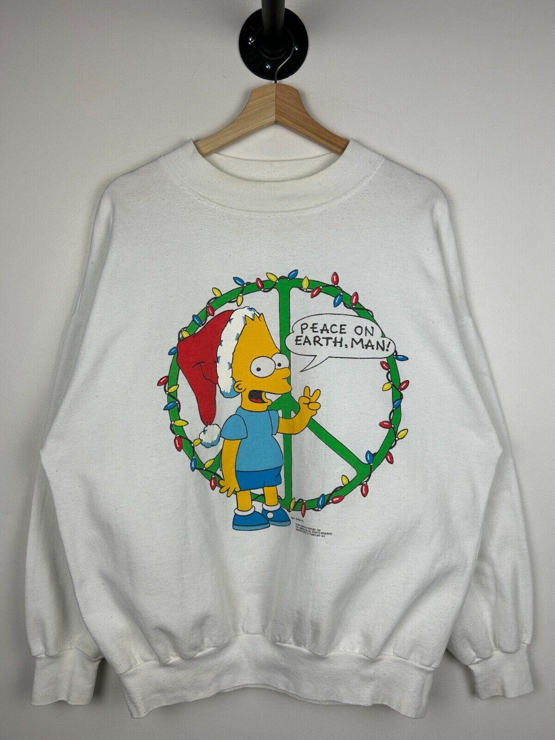 Vintage 90s Simpsons Bart Peace on Earth Man White Crewneck Size XL - Etsy