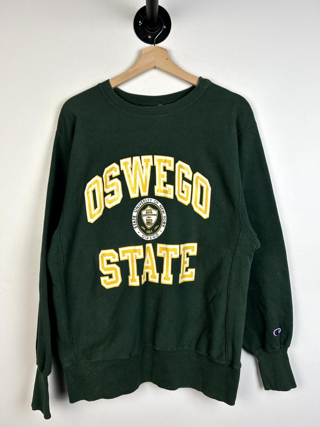 Vintage 90s Champion Reverse Wave Oswego State University Green Crewneck Size L - Etsy